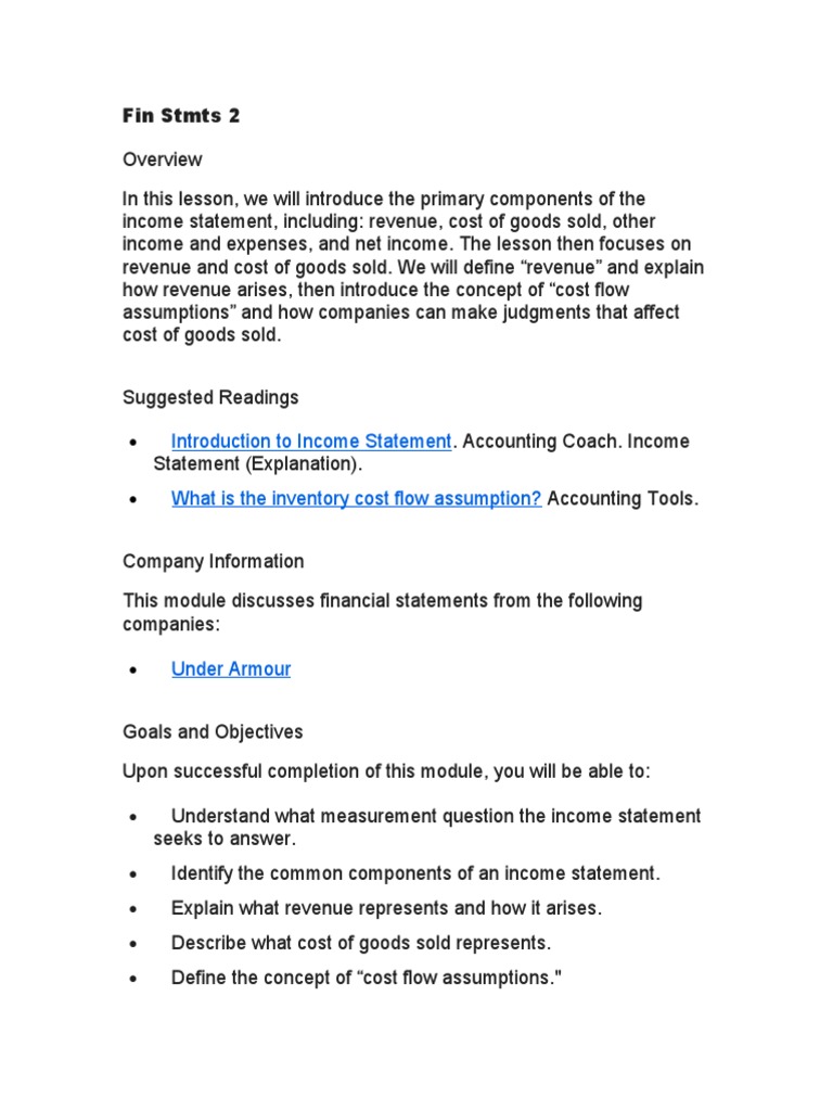 Introduction To Income Statement What Is The Inventory Cost Flow ...
