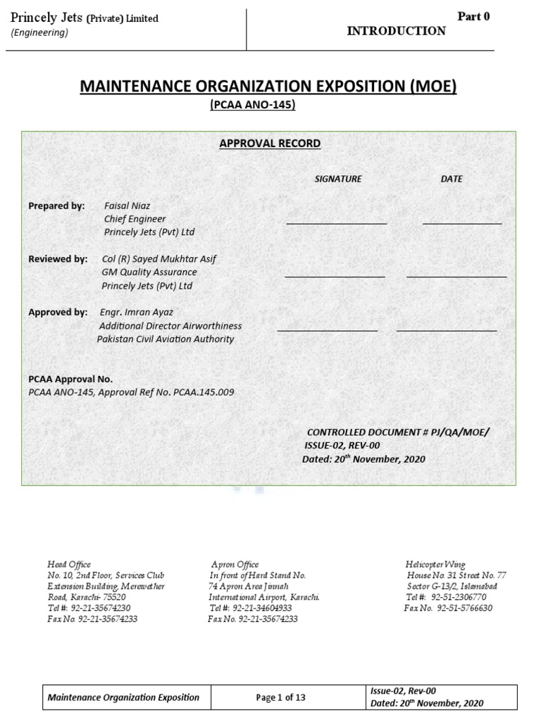 Maintenance Organization Exposition (Moe) : Prepared By: Faisal Niaz ...