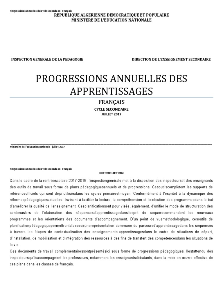 Progressions Annuelles Français 2023-2024 | PDF | Pédagogie | Discours ...