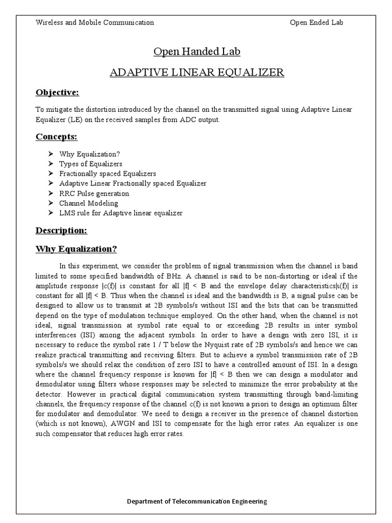 Open Handed Lab Adaptive Linear Equalizer: Objective | PDF | Equalization (Audio) | Filter ...