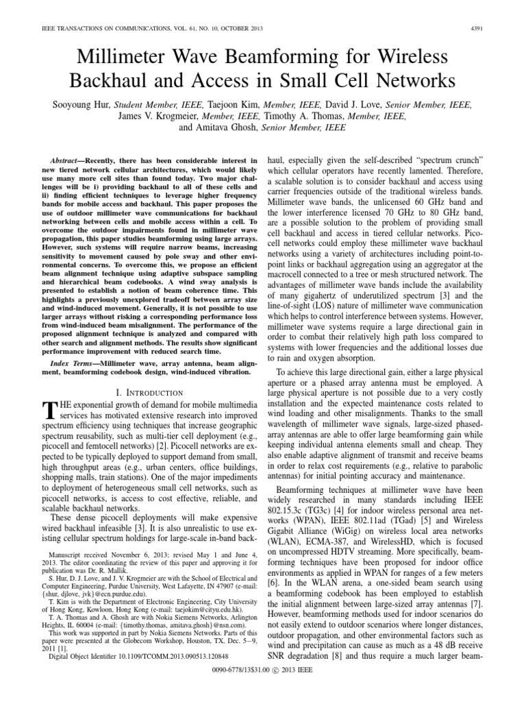 Millimeter Wave Beamforming For Wireless Backhaul and Access in Small ...