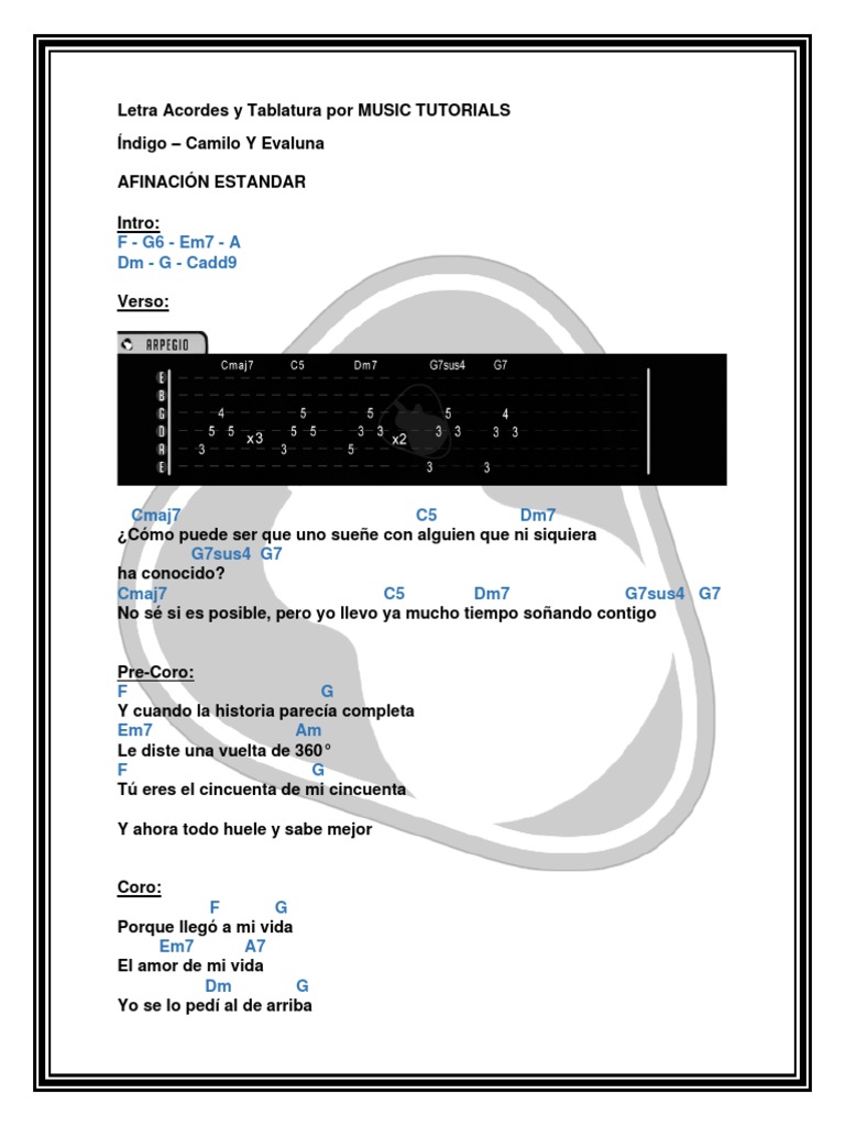 Índigo Camilo y Evaluna Letra y Acordes by MUSICTUTORIALS | PDF