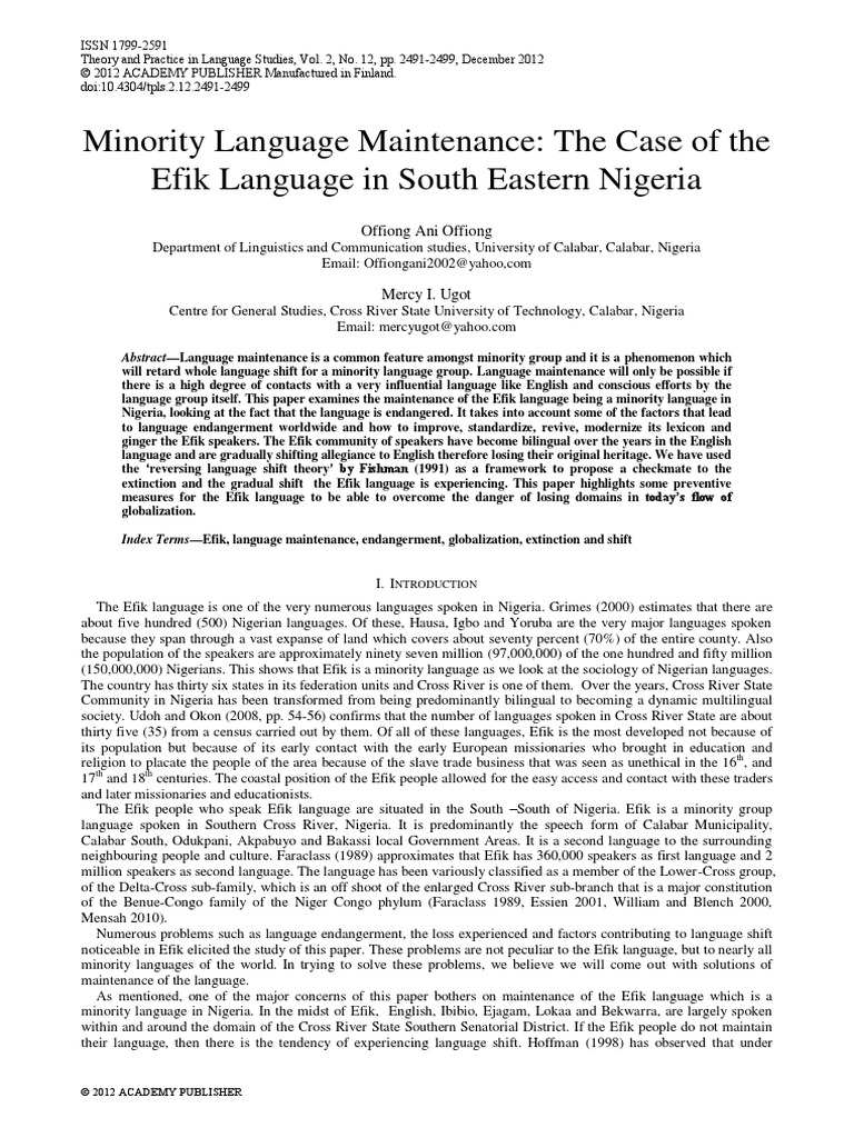 Minority Language Maintenance: The Case of The Efik Language in South ...