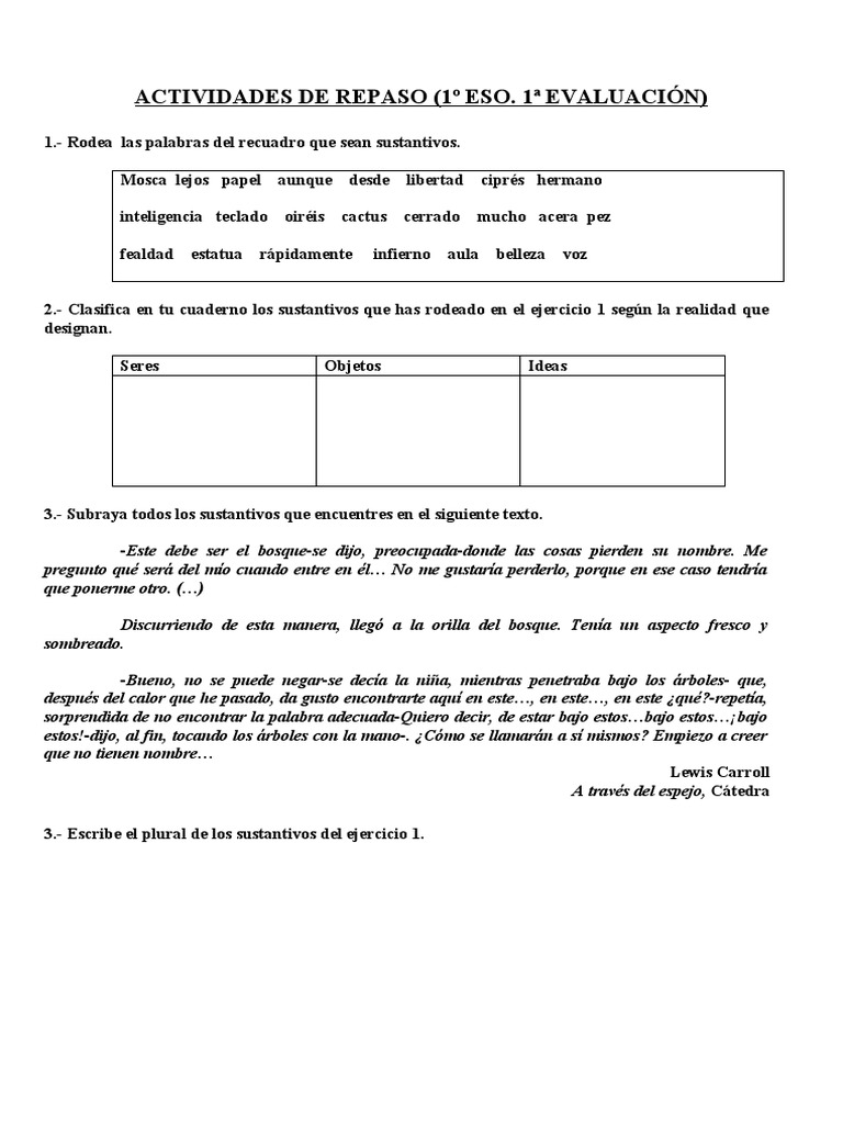 Actividades de Repaso Sustantivo | PDF