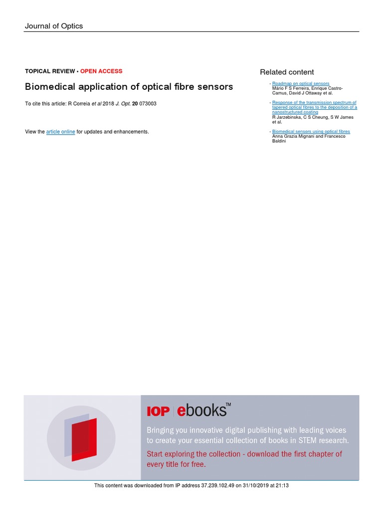 Biomedical Application of Optical Fibre Sensors | PDF | Optical Fiber ...