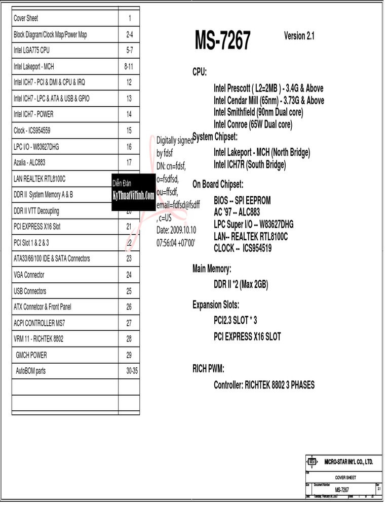 Esquema MS-7267 V2.1 | PDF | Computer Standards | Electrical Engineering