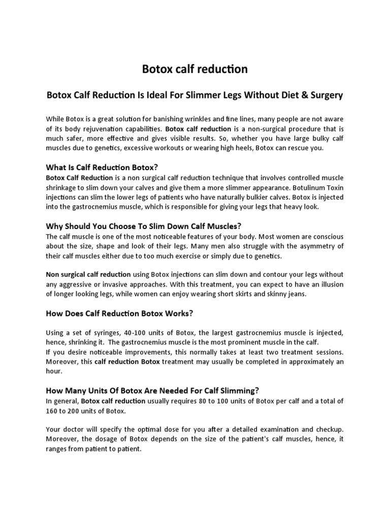 Botox Calf Reduction Is Ideal For Slimmer Legs Without Diet & Surgery | PDF