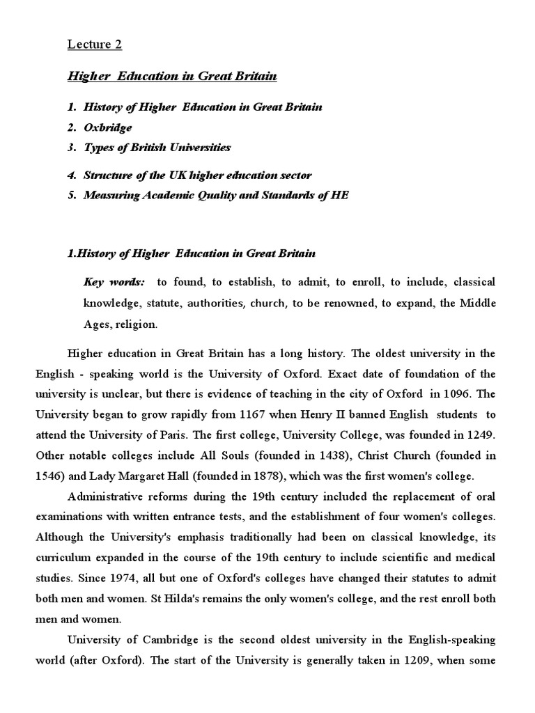 Lecture 2. Higher Education in Great Britain.1月27日 | PDF | Higher ...