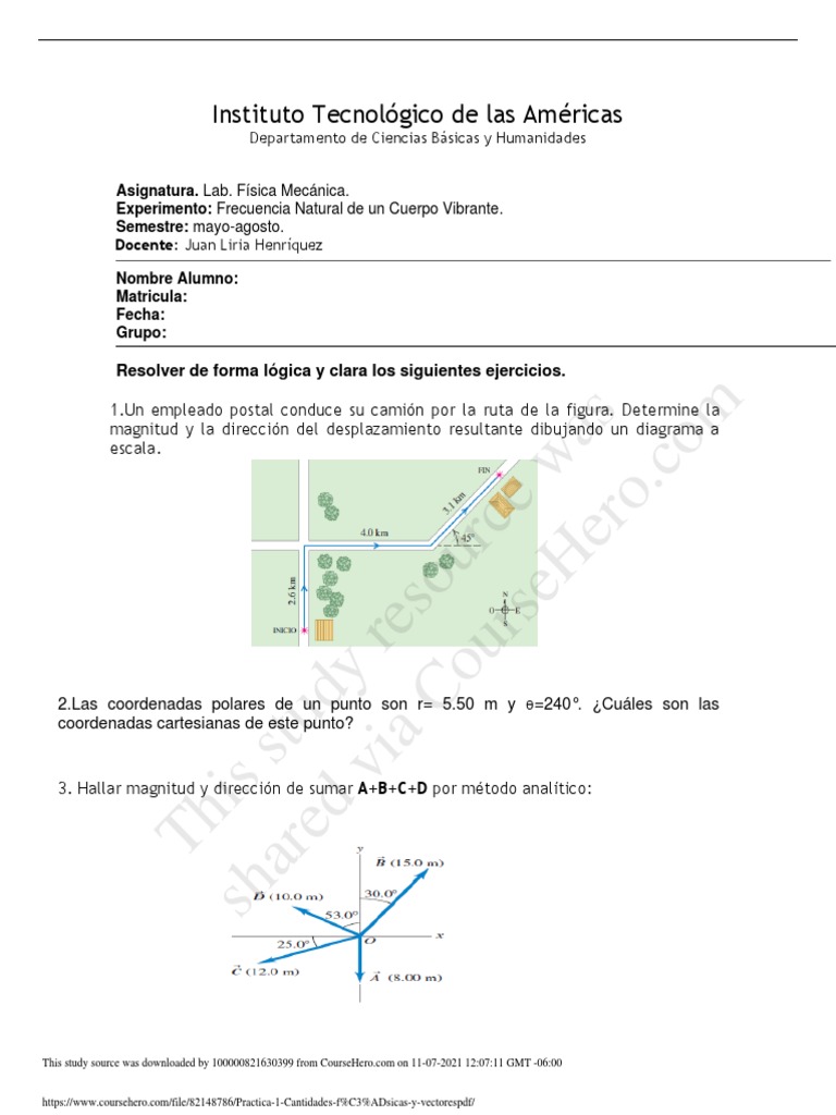 Practica 1. Cantidades F Sicas y Vectores PDF | PDF | Vector Euclidiano | Geometría algebraica