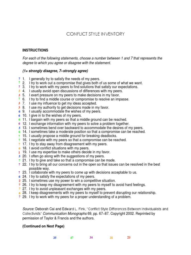 Conflict Styles Inventory m5 1 | PDF | Social Psychology | Communication