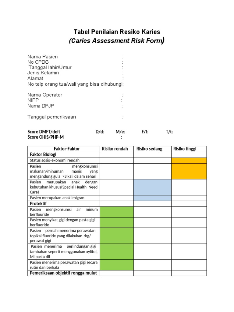 Caries Risk Assessment Form | PDF