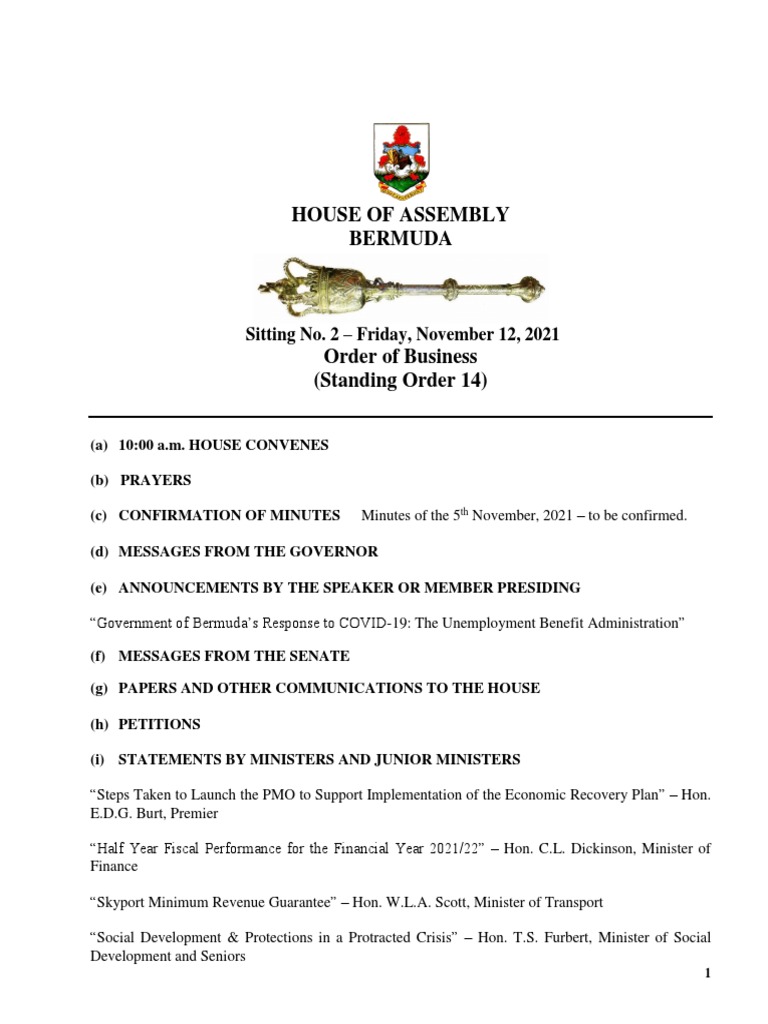 Order of Business Friday 12 November 2021 | PDF | Separation Of Powers ...