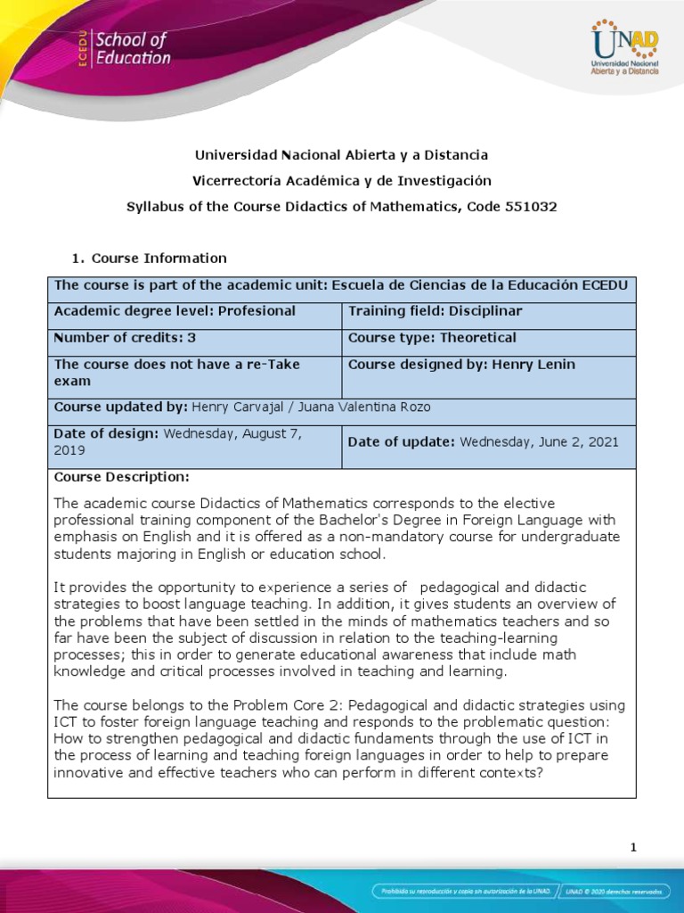 Didactics of Mathematics Course Syllabus | PDF | Science | Pedagogy