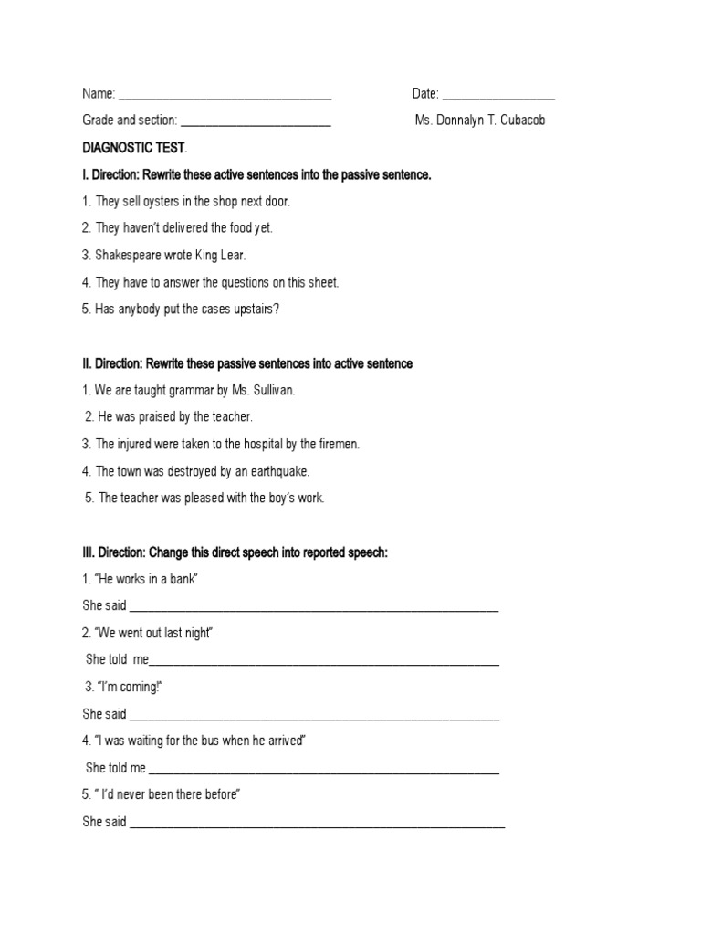 Diagnostic Test Grade 7 | PDF