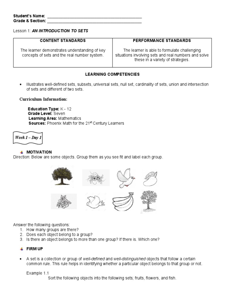 MATH7 Week1 | PDF | Set (Mathematics) | Numbers