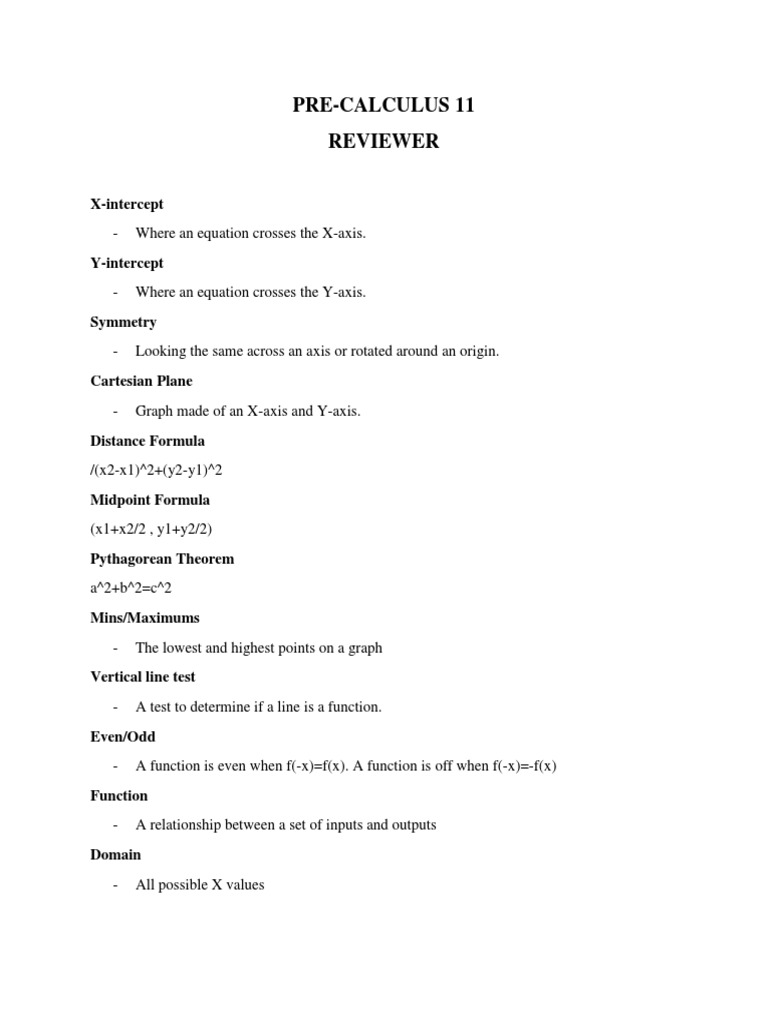 Pre-Calc Reviewer: Key Terms | PDF | Function (Mathematics) | Polynomial