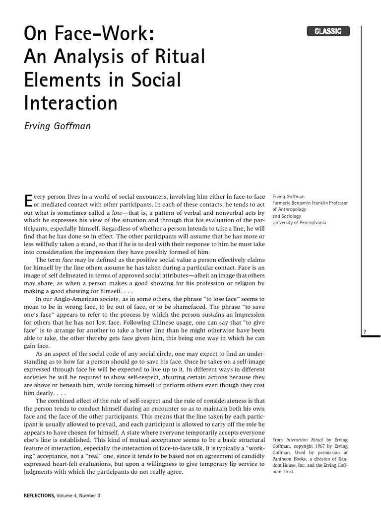(Sociology) Erving Goffman - On Face-Work - An Analysis of Ritual ...