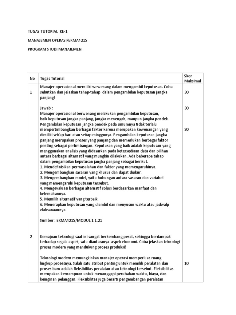 Tugas 1 Manajemen Operasi | PDF