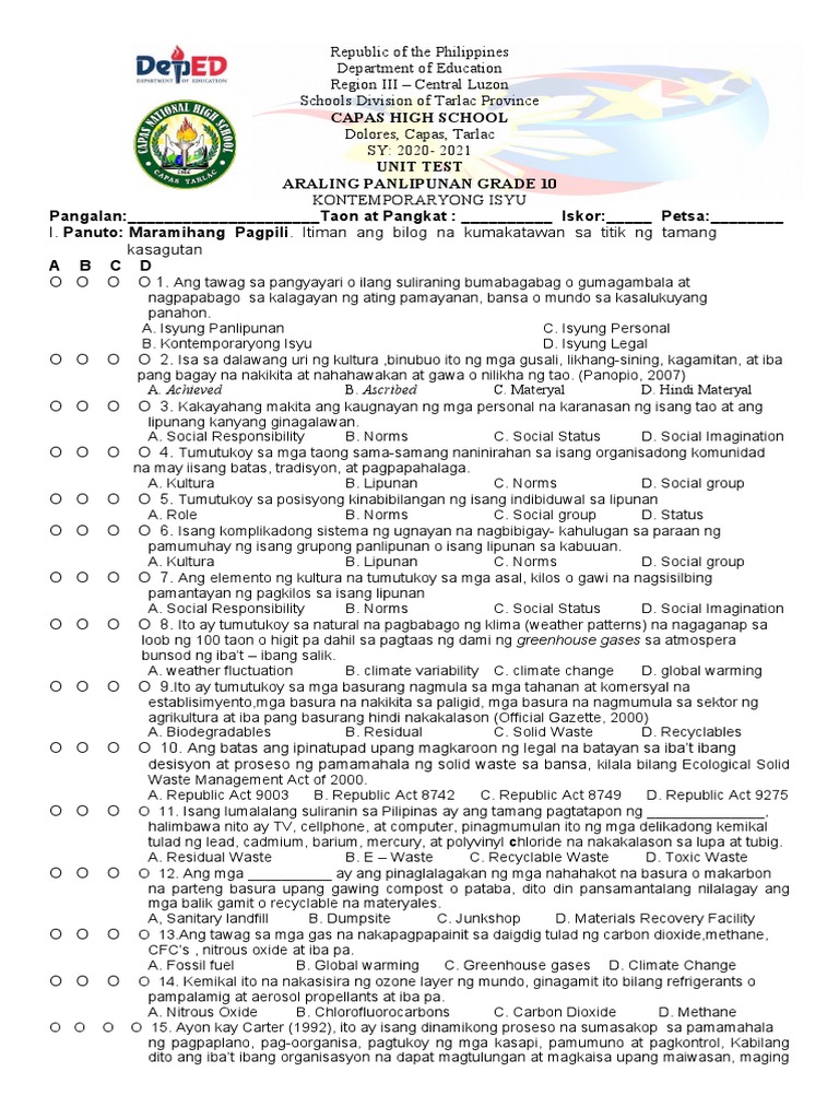Unit Test Ap 10 | PDF
