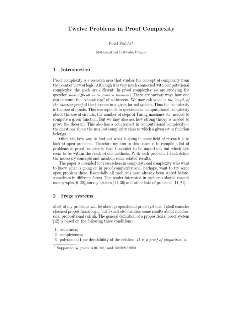 Twelve Problems in Proof Complexity: Mathematical Institute, Prague | PDF | Mathematical Logic ...
