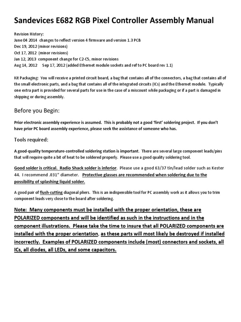 Sandevices E682 RGB Pixel Controller Assembly Manual: Before You Begin | PDF | Electrical ...