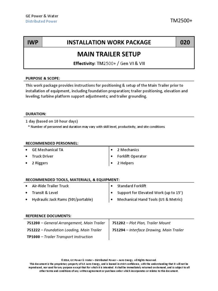 Main Trailer Setup: Iwp Installation Work Package 020 | PDF | Trailer ...