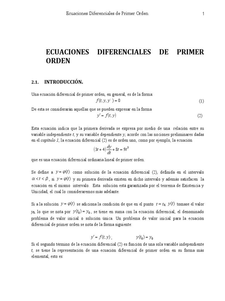 Ecuaciones Diferenciales de Primer Orden. | PDF | Ecuaciones ...