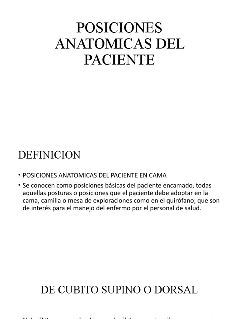 Posiciones Anatomicas Del Paciente | PDF | Medicina | Anatomía humana