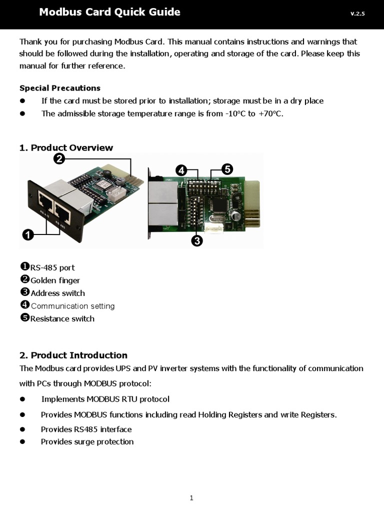 Modbus Card Manual | PDF | Manufactured Goods | Computing