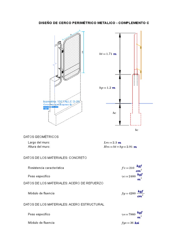 Diseño de Cerco Perimétrico Metalico Tipo C | PDF | Fundación ...