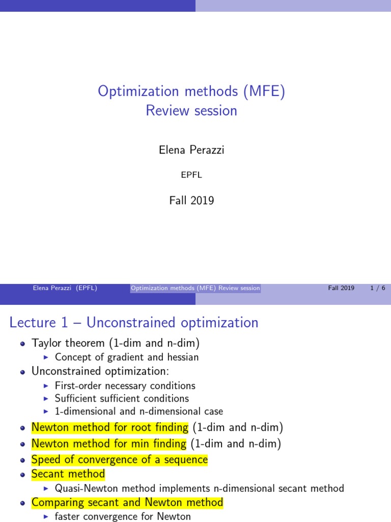 Optimization Methods (MFE) Review Session: Elena Perazzi | Download Free PDF | Mathematical ...