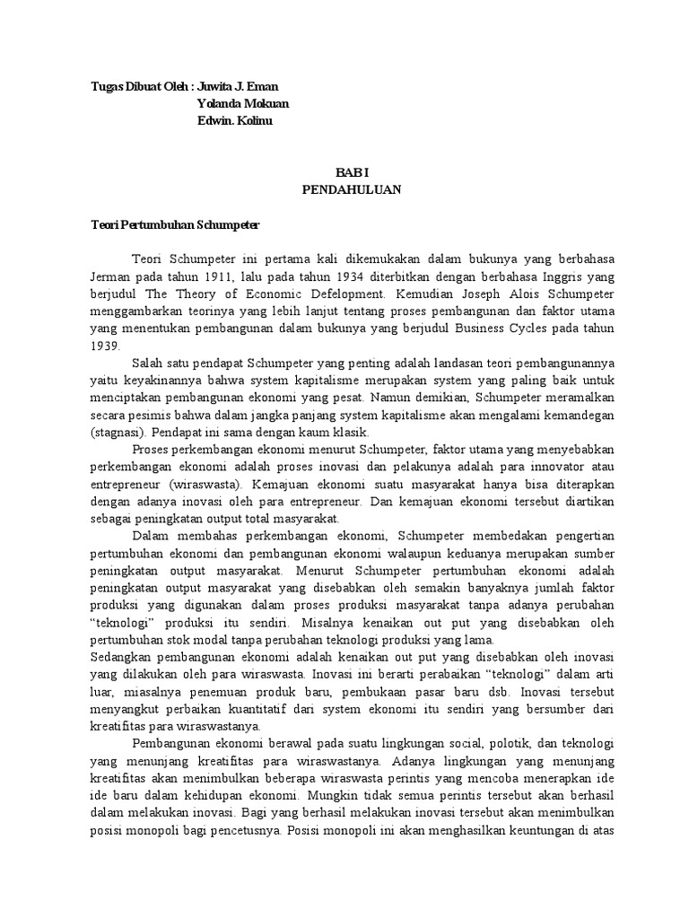 Teori Pertumbuhan Schumpeter | PDF