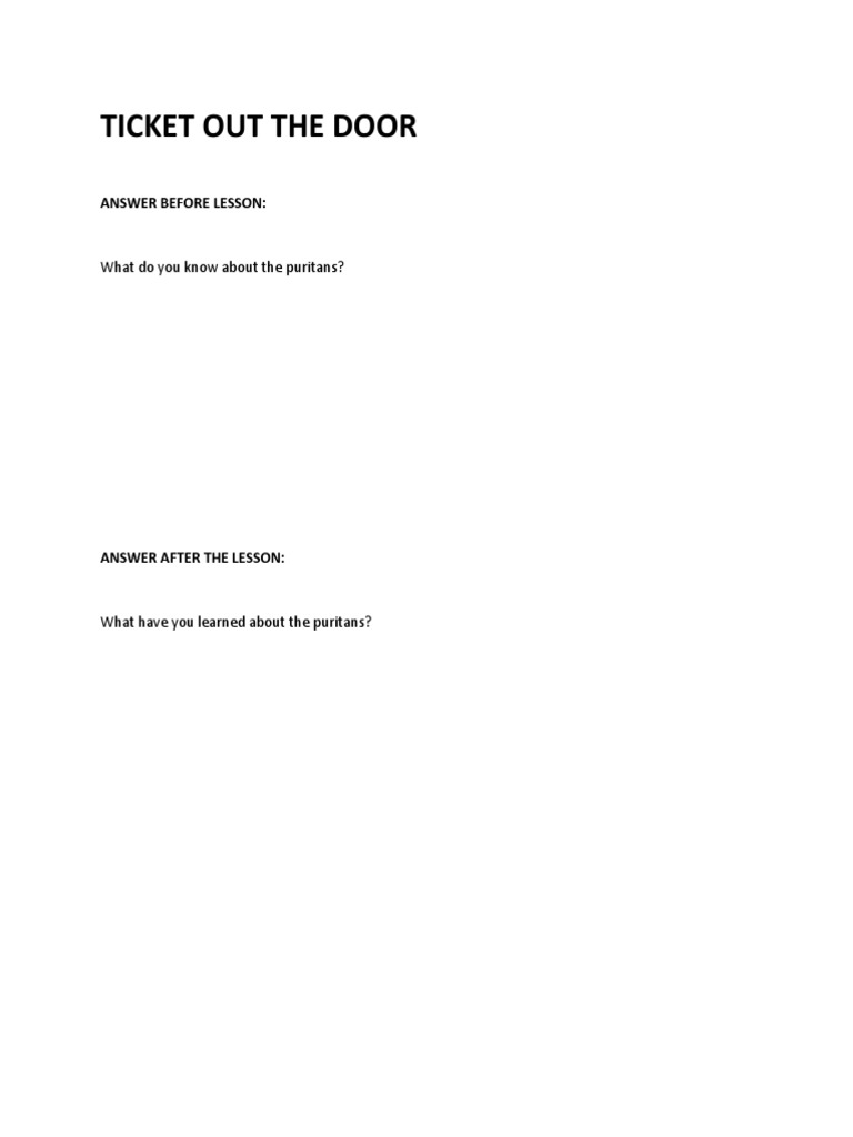 Puritans: Ticket Out the Door | PDF
