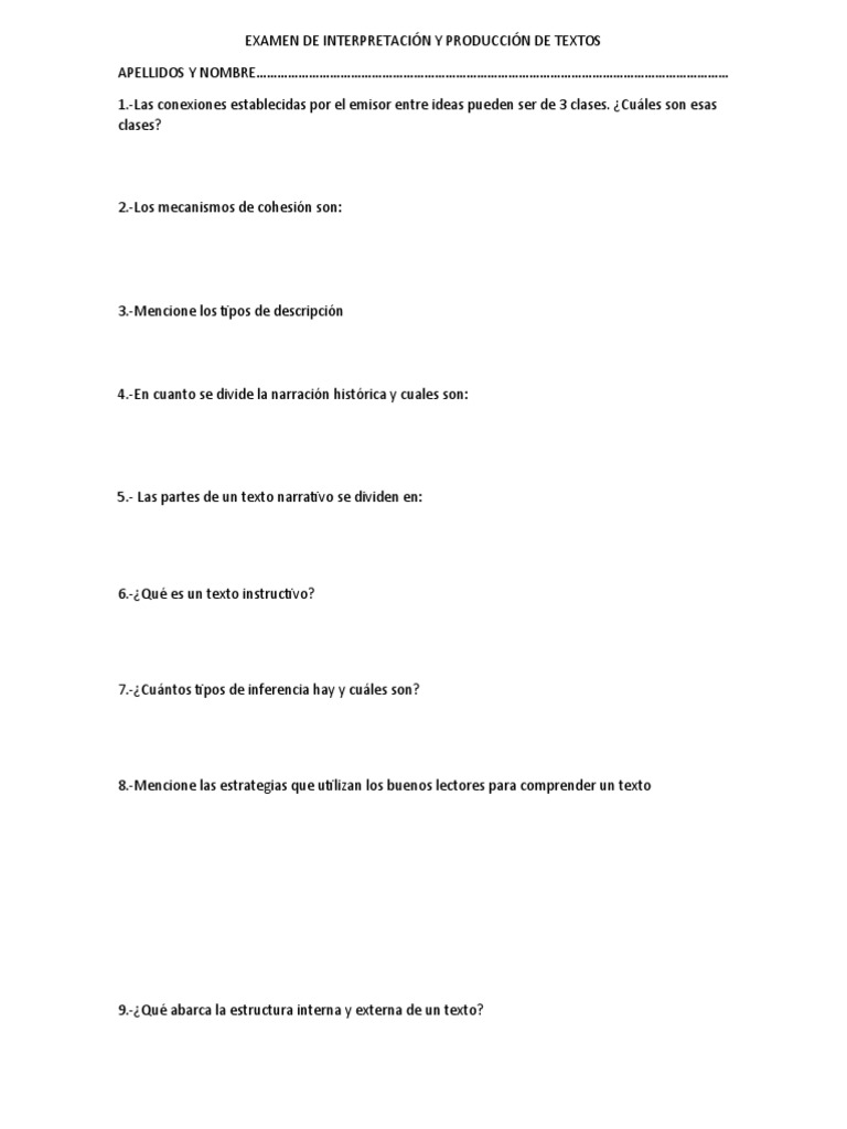 Examen de Interpretación y Producción de Textos | PDF | Juegos y ...