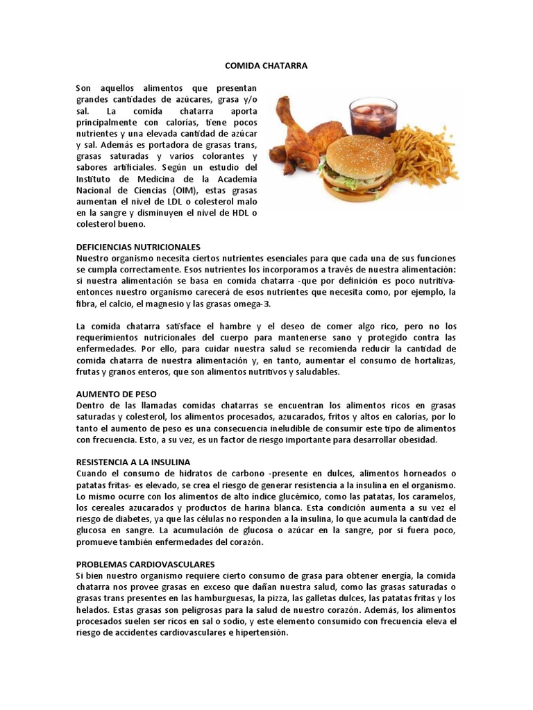 Comida Chatarra | PDF | Alimentos | Comida chatarra