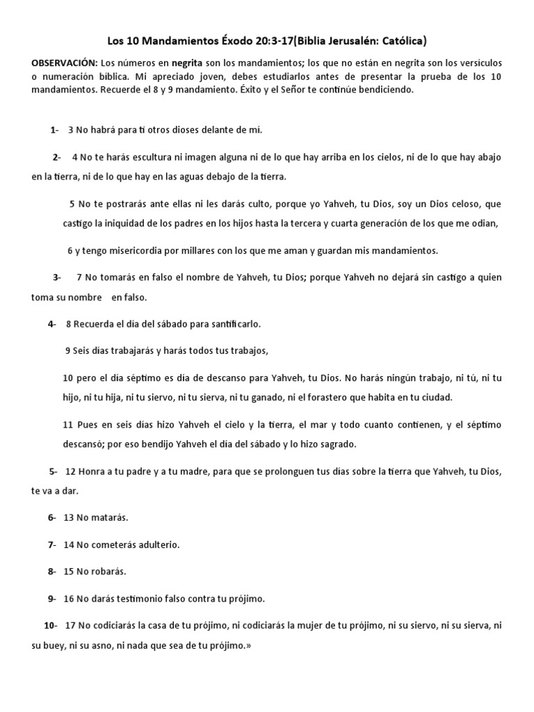 Los 10 Mandamientos Éxodo 20 | PDF