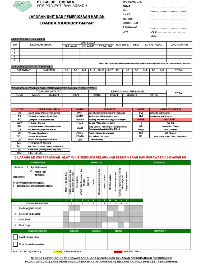 Time Sheet - Alat Berat | PDF