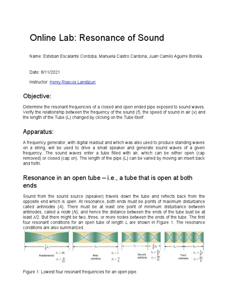 Online Lab: Resonance of Sound: Objective | PDF | Waves | Physics