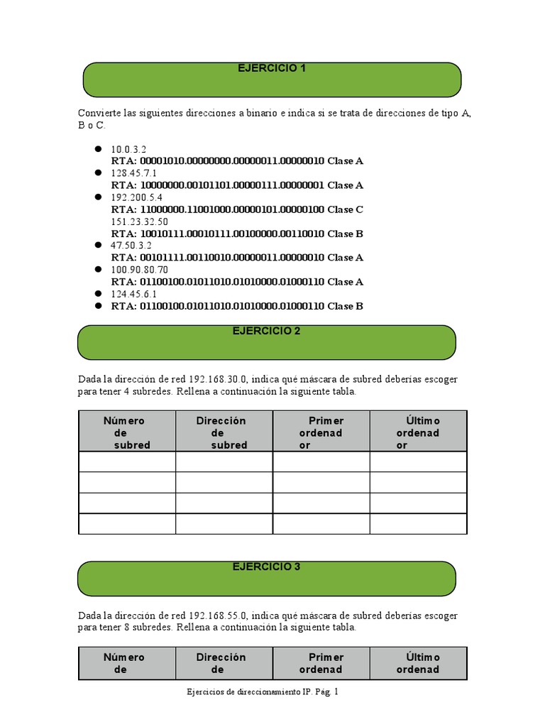 Ejercicios Direccionamiento IPv4 y Subnetting | PDF | Dirección IP | Protocolos de capa de red