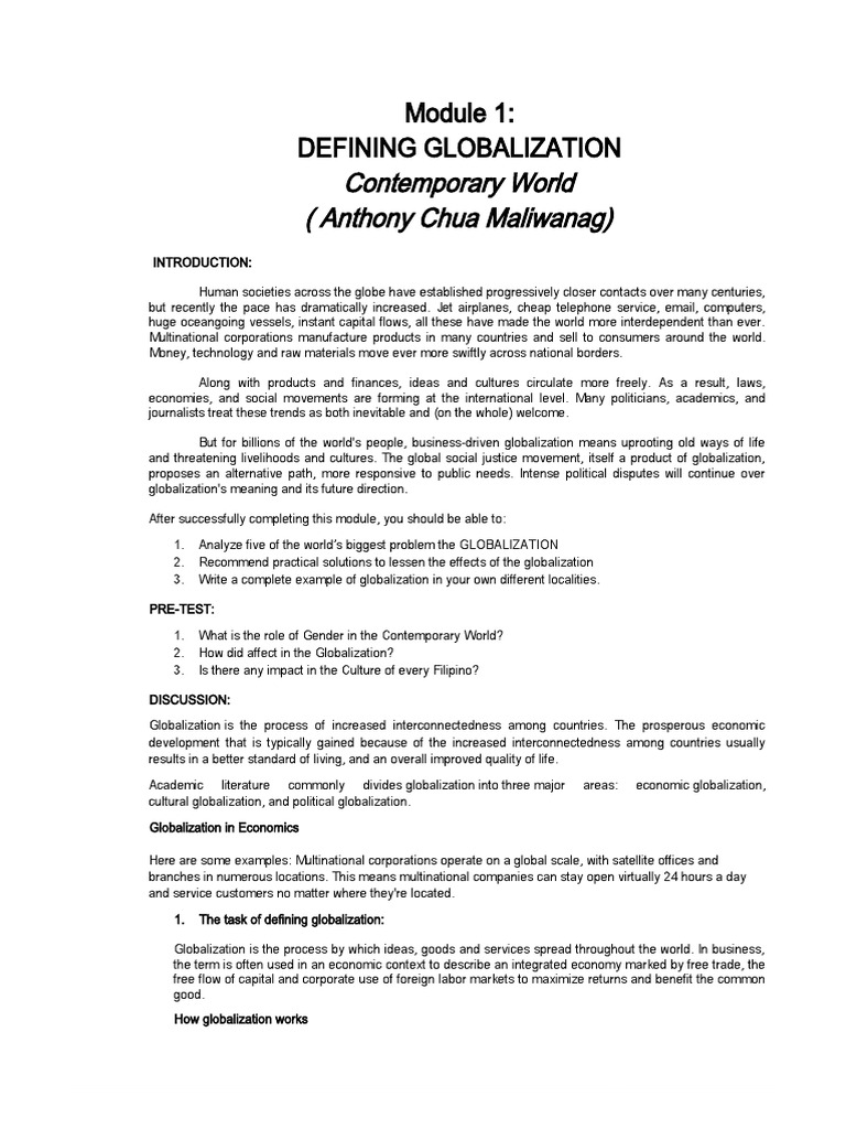 Contemporary World (Anthony Chua Maliwanag) : Defining Globalization | PDF | Globalization ...
