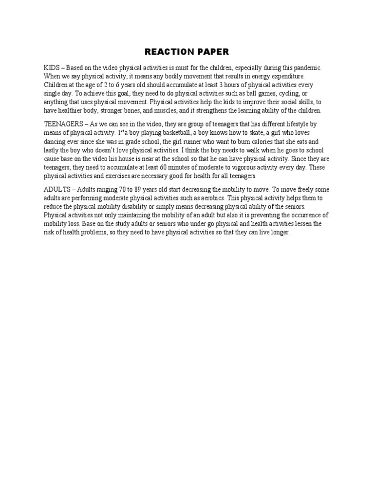 Reaction Paper | PDF | Lifestyle