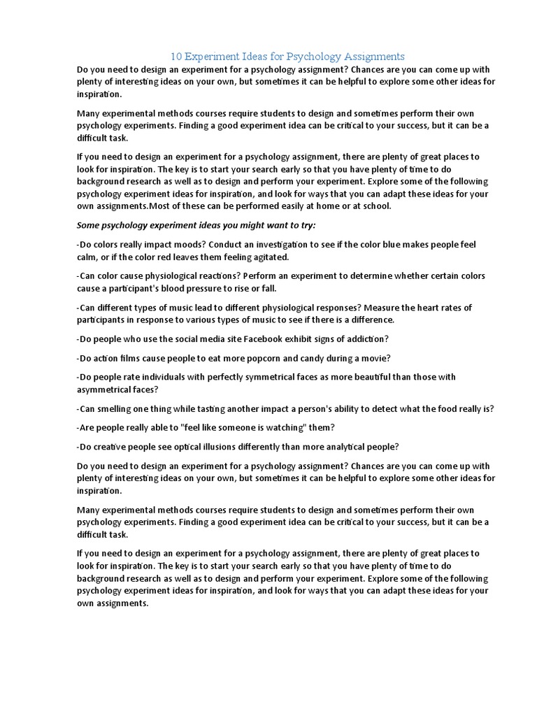 10 Experiment Ideas For Psychology Assignments | PDF | Experiment ...