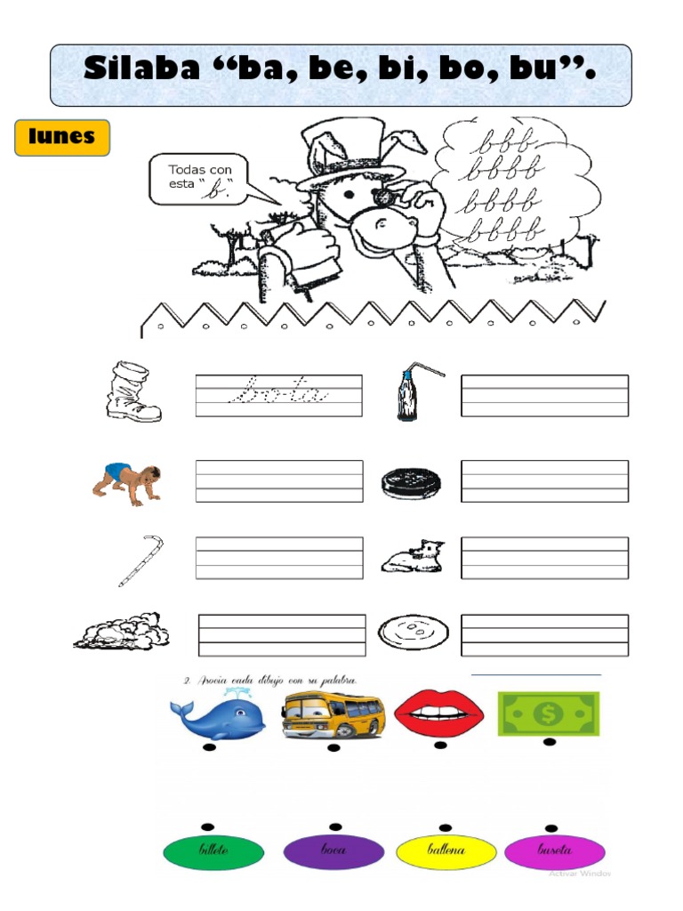 Fichas Silaba Ba, Be, Bi, Bo, Bu | PDF