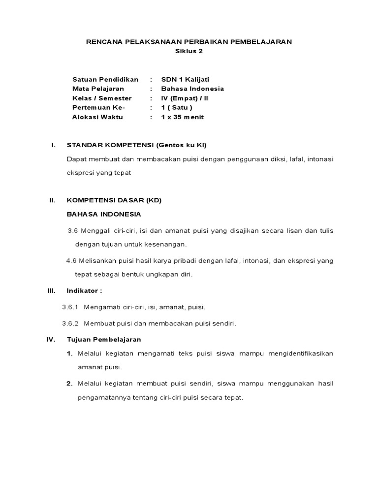 RPP Perbaikan Pembelajaran Siklus 2 | PDF