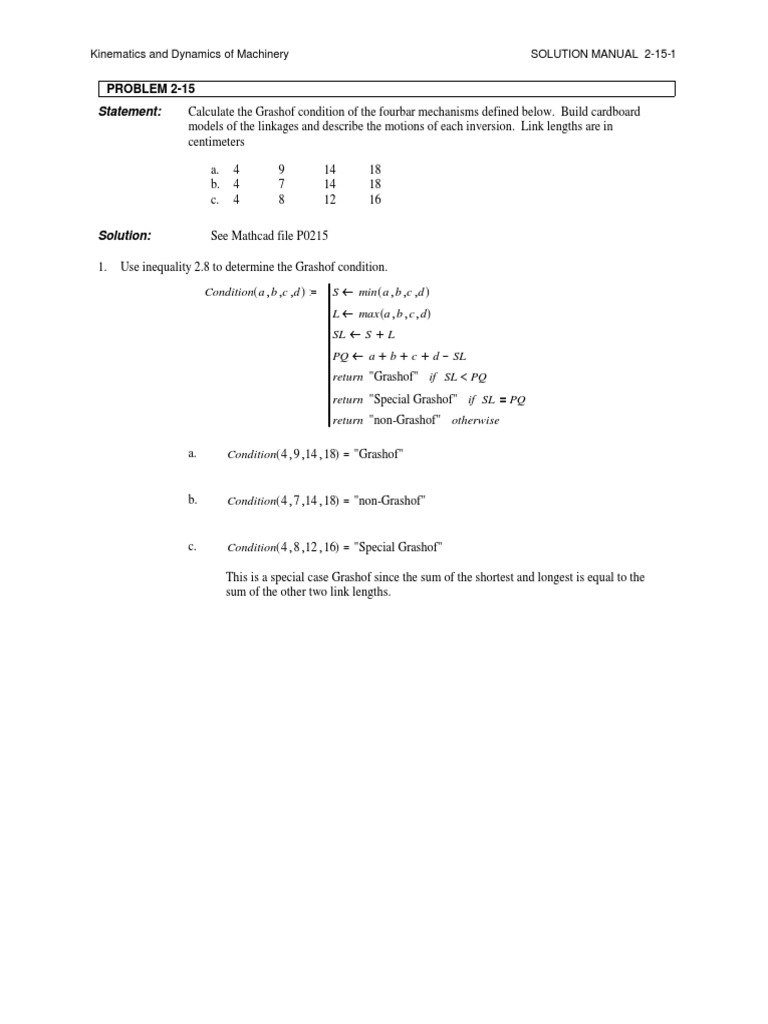 Grashof Condition Analysis for Four-Bar Mechanisms | PDF