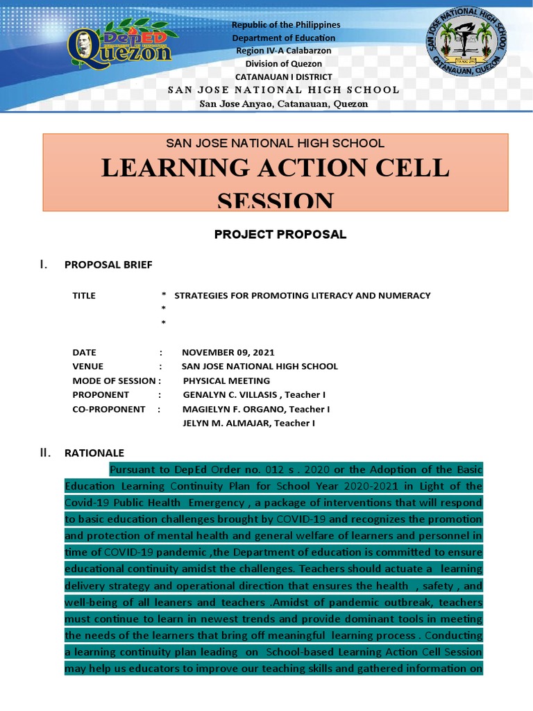 Learning Action Cell Session: Project Proposal Proposal Brief | PDF | Teachers | Learning