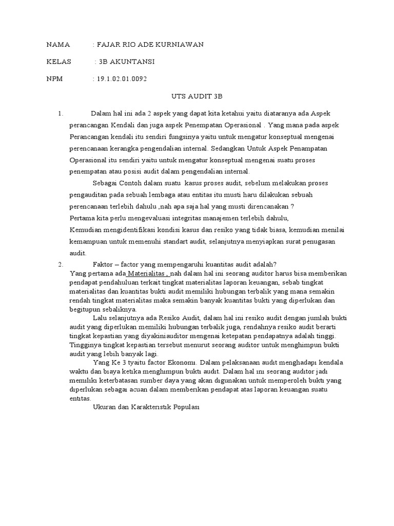 Fajar Rio Ak 3B 0092 Uts Audit | PDF