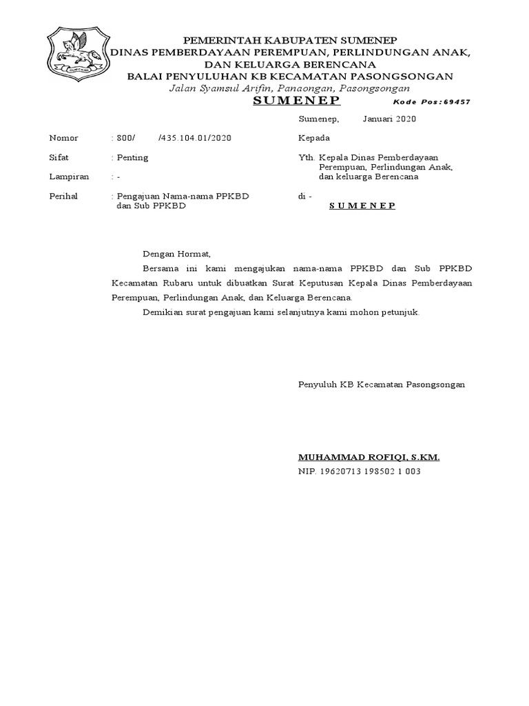 Pengajuan Nama PPKBD Dan Sub PPKBD Pasongsongan 2020 | PDF