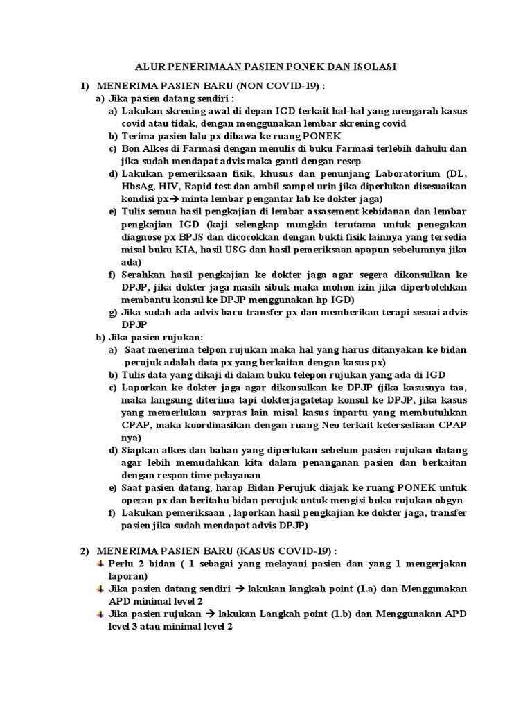 Alur Penerimaan Pasien Ponek Dan Isolasi | PDF