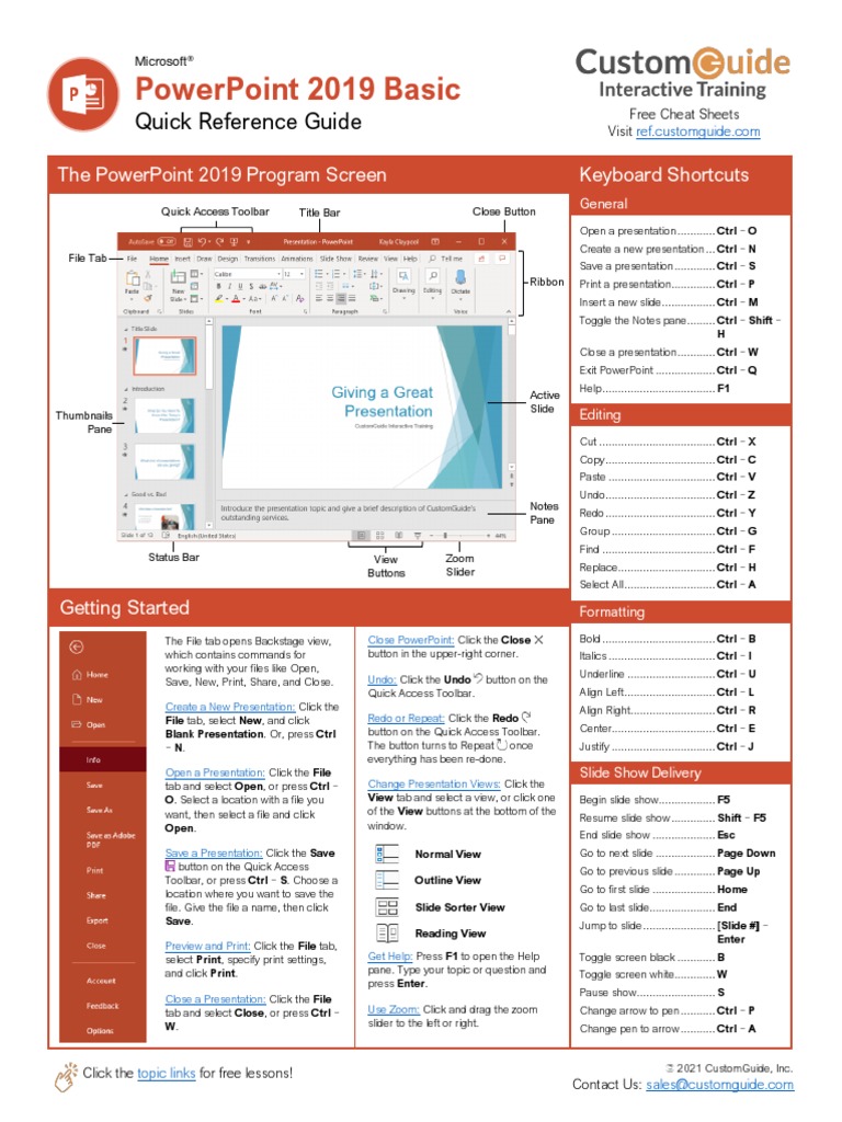 Powerpoint 2019 Basic Quick Reference | PDF | Control Key | Software ...